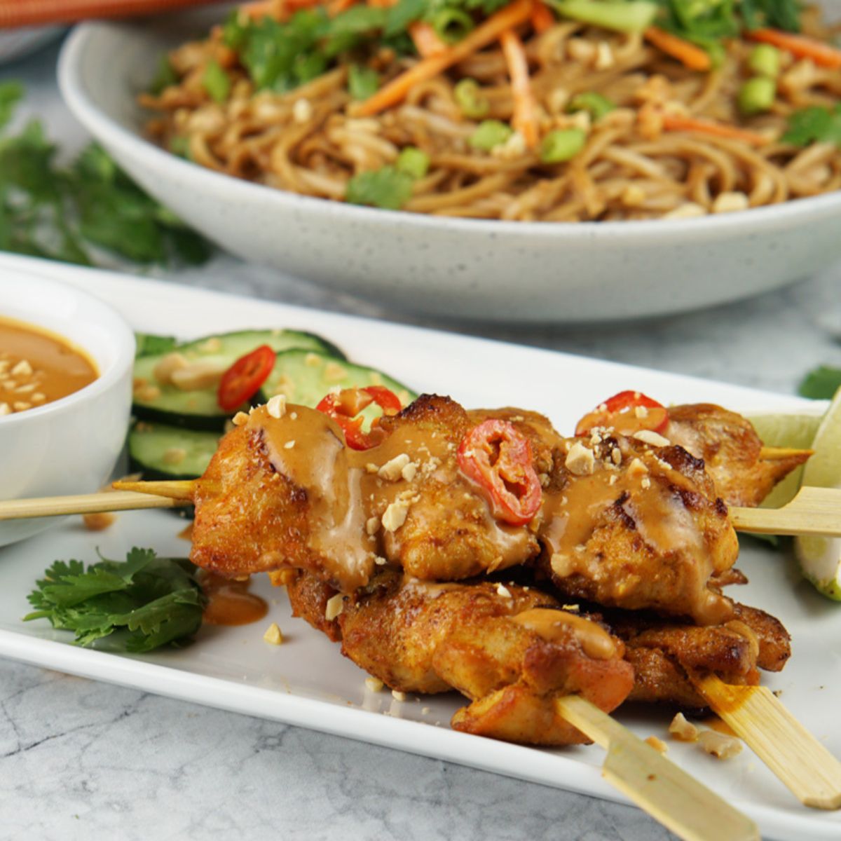 Chicken Satay with Creamy Peanut Sauce & Cold Sesame Noodles - A Food ...