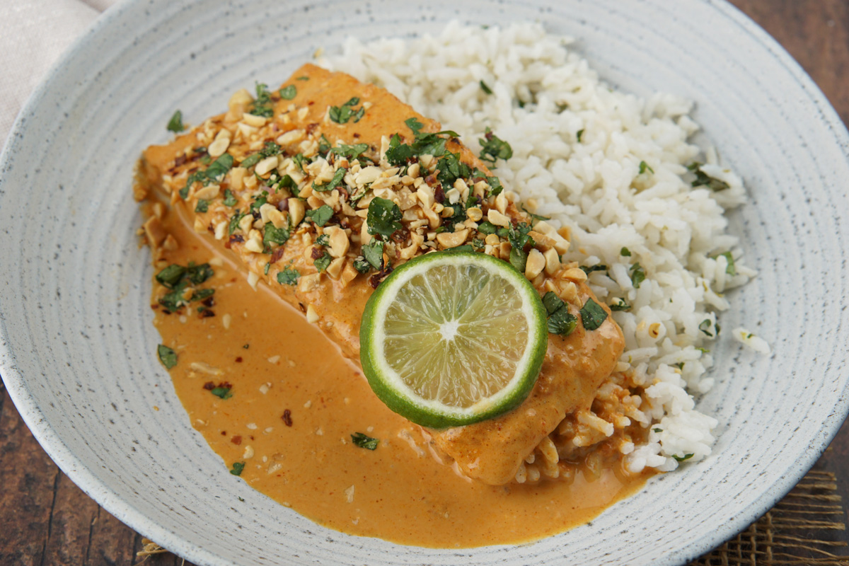 Coconut Curry Salmon with Cilantro Coconut Rice - A Food Lover's Kitchen