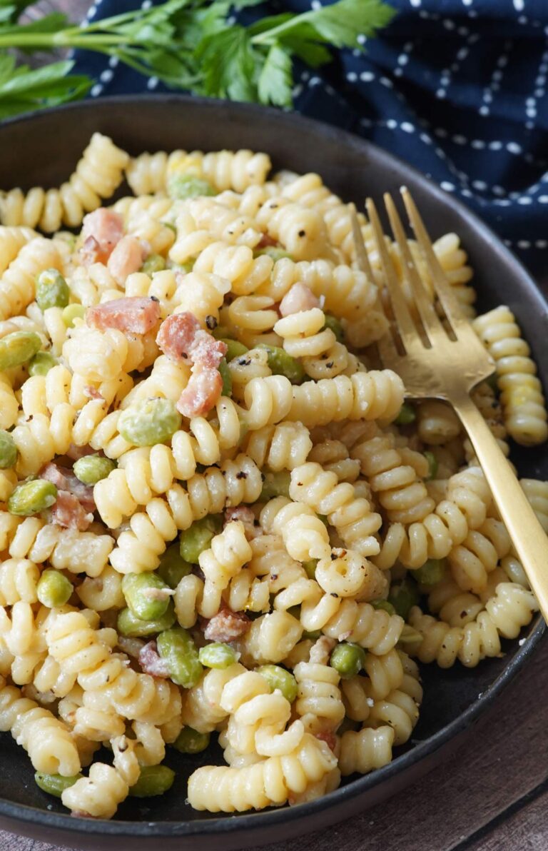 Creamy Pancetta Pasta with Edamame - A Food Lover's Kitchen