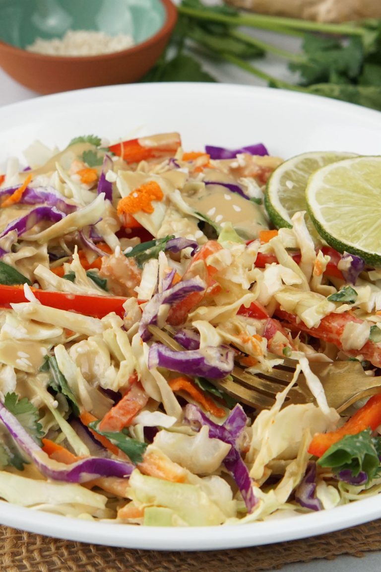 Cabbage Crunch Salad with Sesame Ginger Dressing - A Food Lover's Kitchen