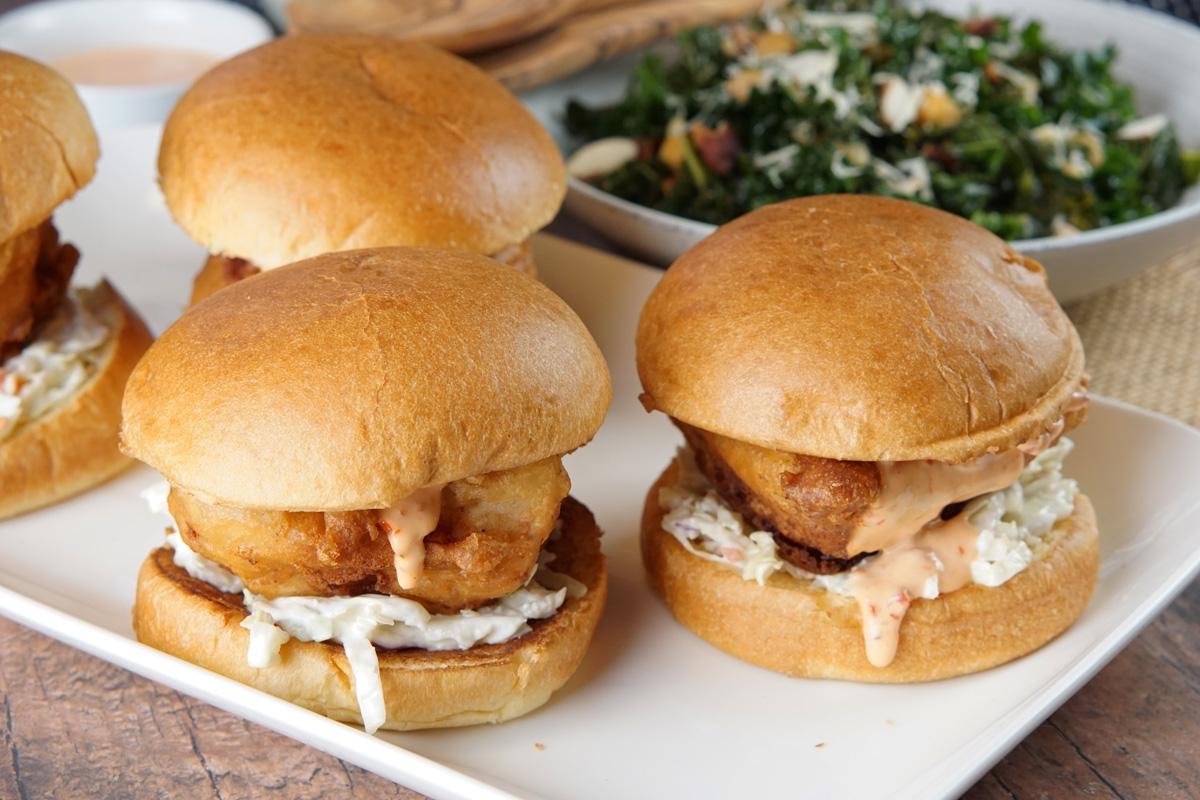 Crispy Fish Burgers & Kale Salad with Bacon Vinaigrette - A Food Lover ...