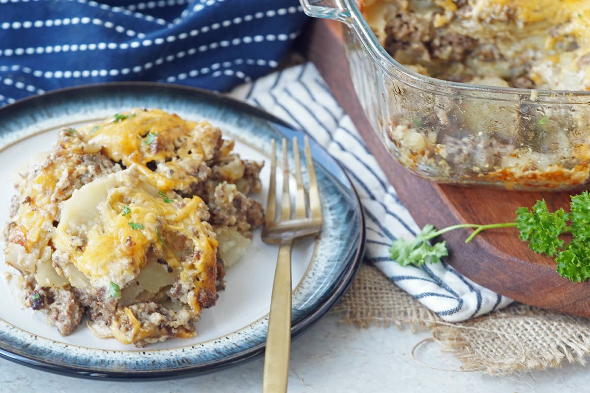 Cheesy Ground Beef & Potato Casserole - A Food Lover's Kitchen