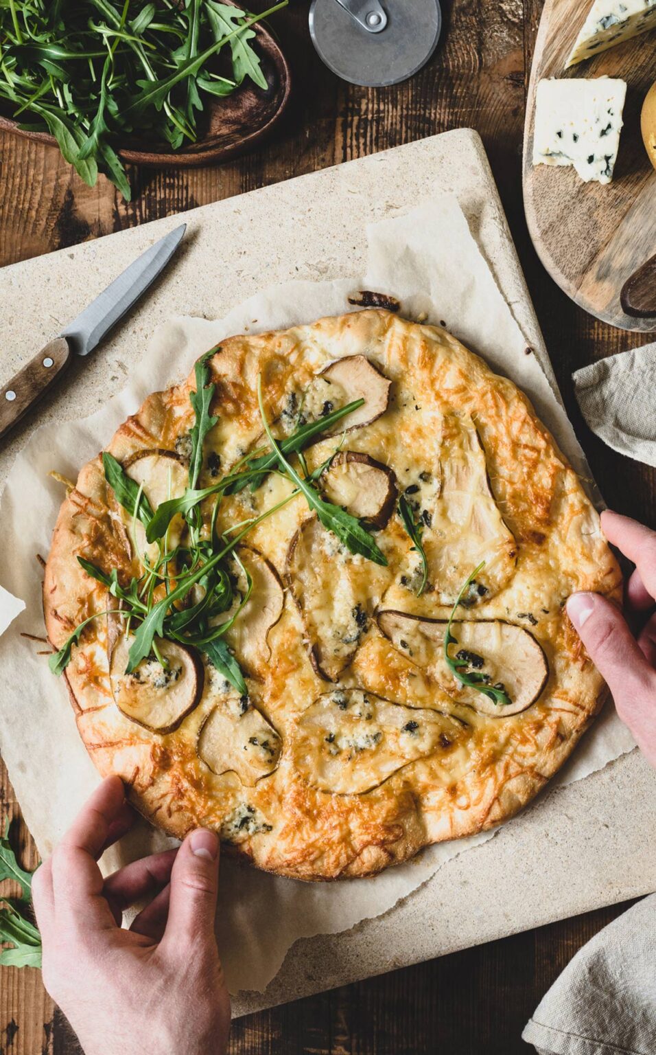 Hot Honey, Pear, & Blue Cheese Pizza - A Food Lover's Kitchen