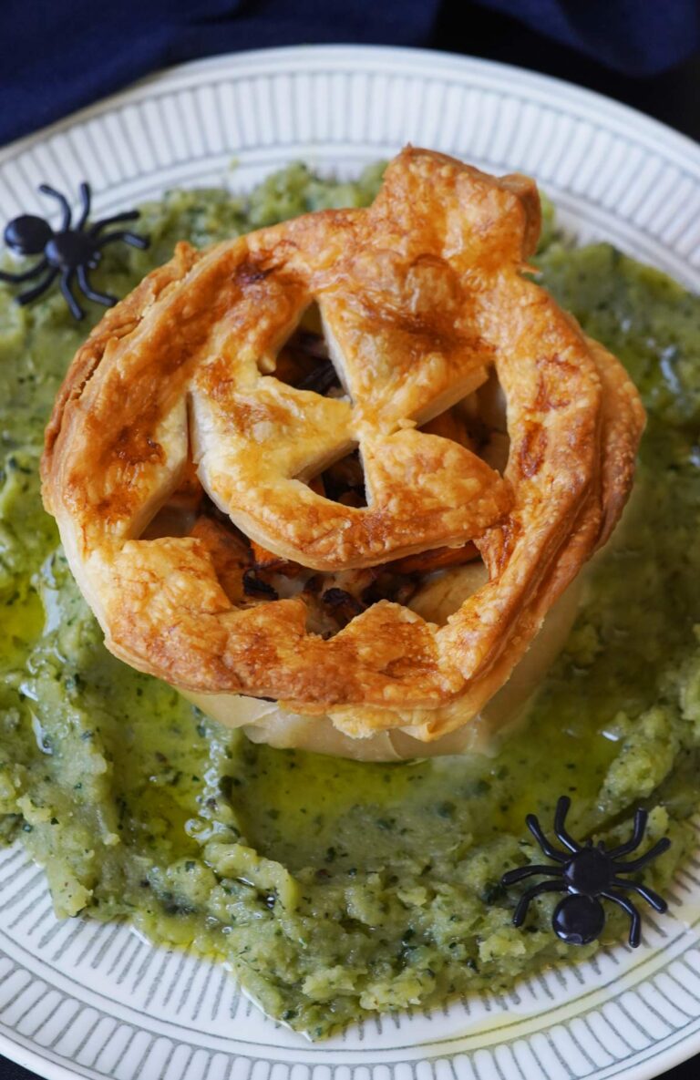 Jack-O'-Lantern Chicken Pies & Green Goddess Mash - A Food Lover's Kitchen