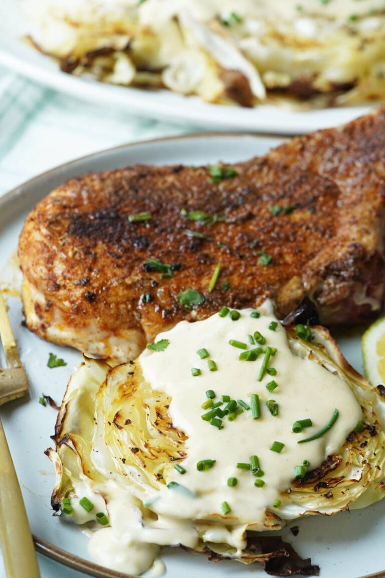 Roasted Cabbage with Creamy Mustard Sauce - A Food Lover's Kitchen