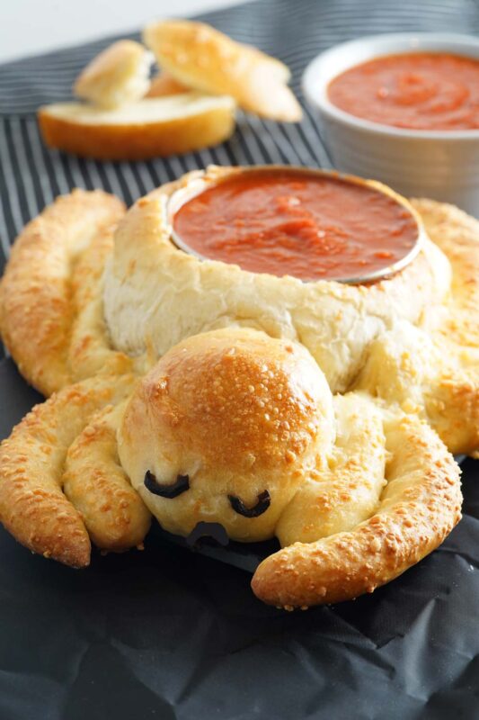 Spider Breadstick Bowl for Halloween - A Food Lover's Kitchen