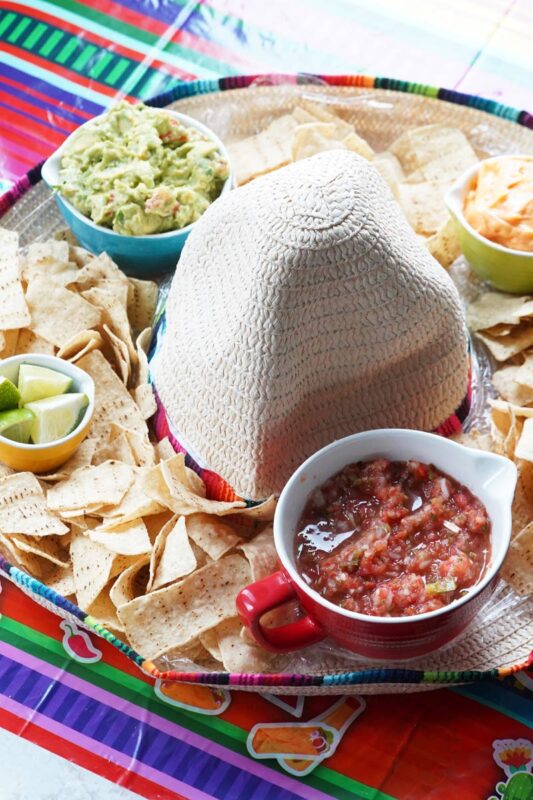 Sombrero Chip & Dip Display with Salsa & Guacamole - A Food Lover's Kitchen